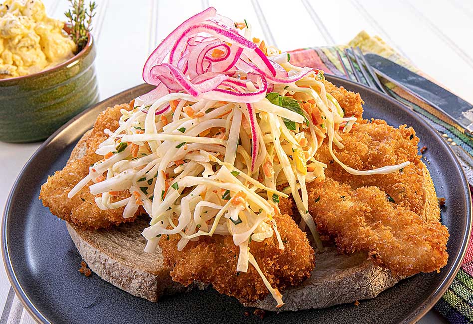Swamp Style Alligator Sandwich with Zesty Slaw